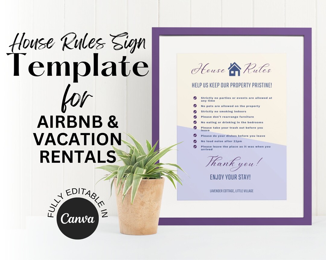 Airbnb House Rules Sign, Editable Custom House Rules Template, Cottage ...