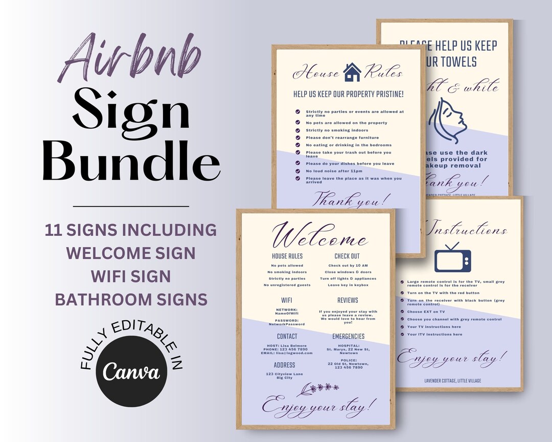 Airbnb Sign Bundle, Vacation Rental Sign Templates Cottage Style, Canva ...