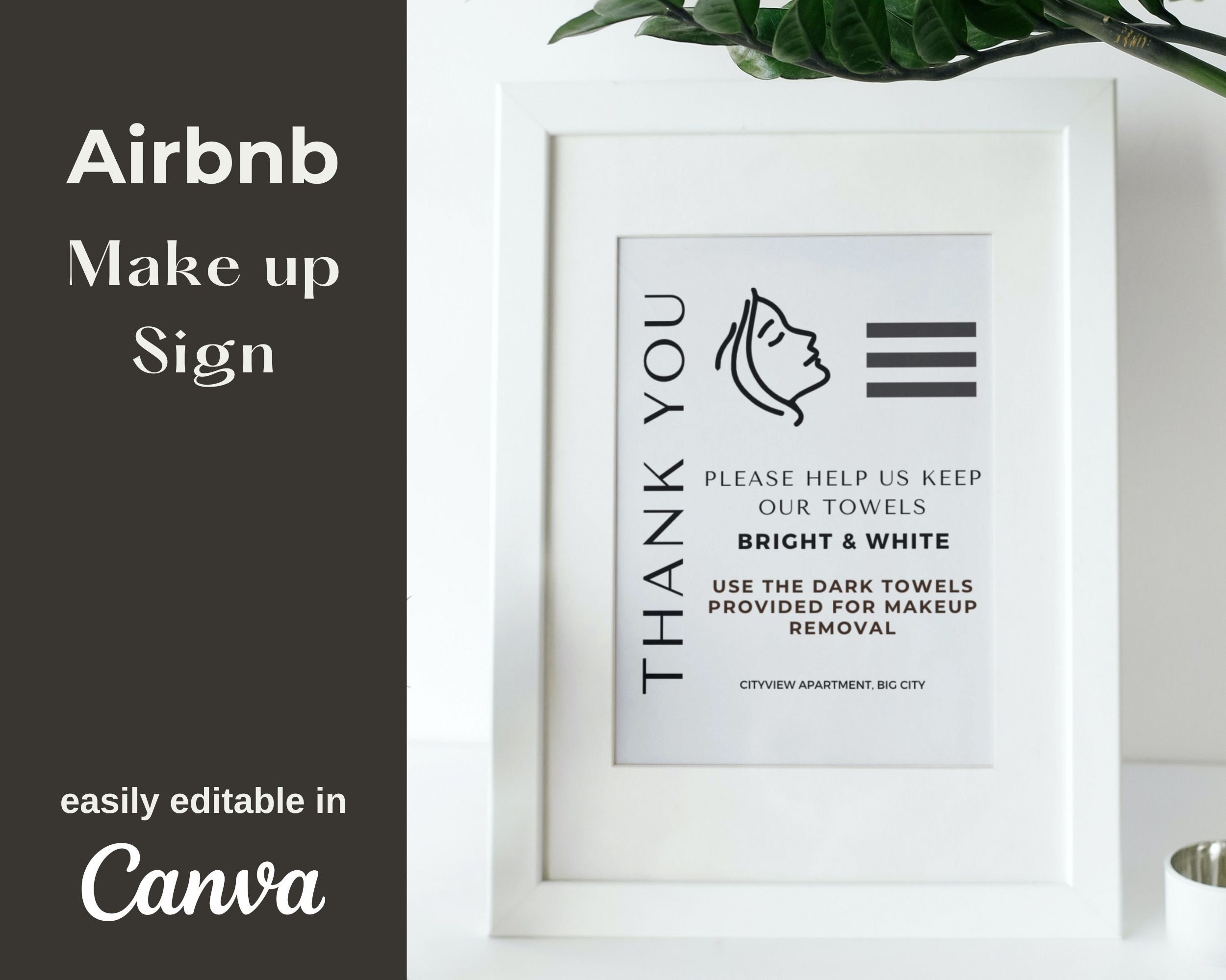 Makeup Towel Sign, Airbnb Bathoom Sign Printable, Dark Towel Sign ...