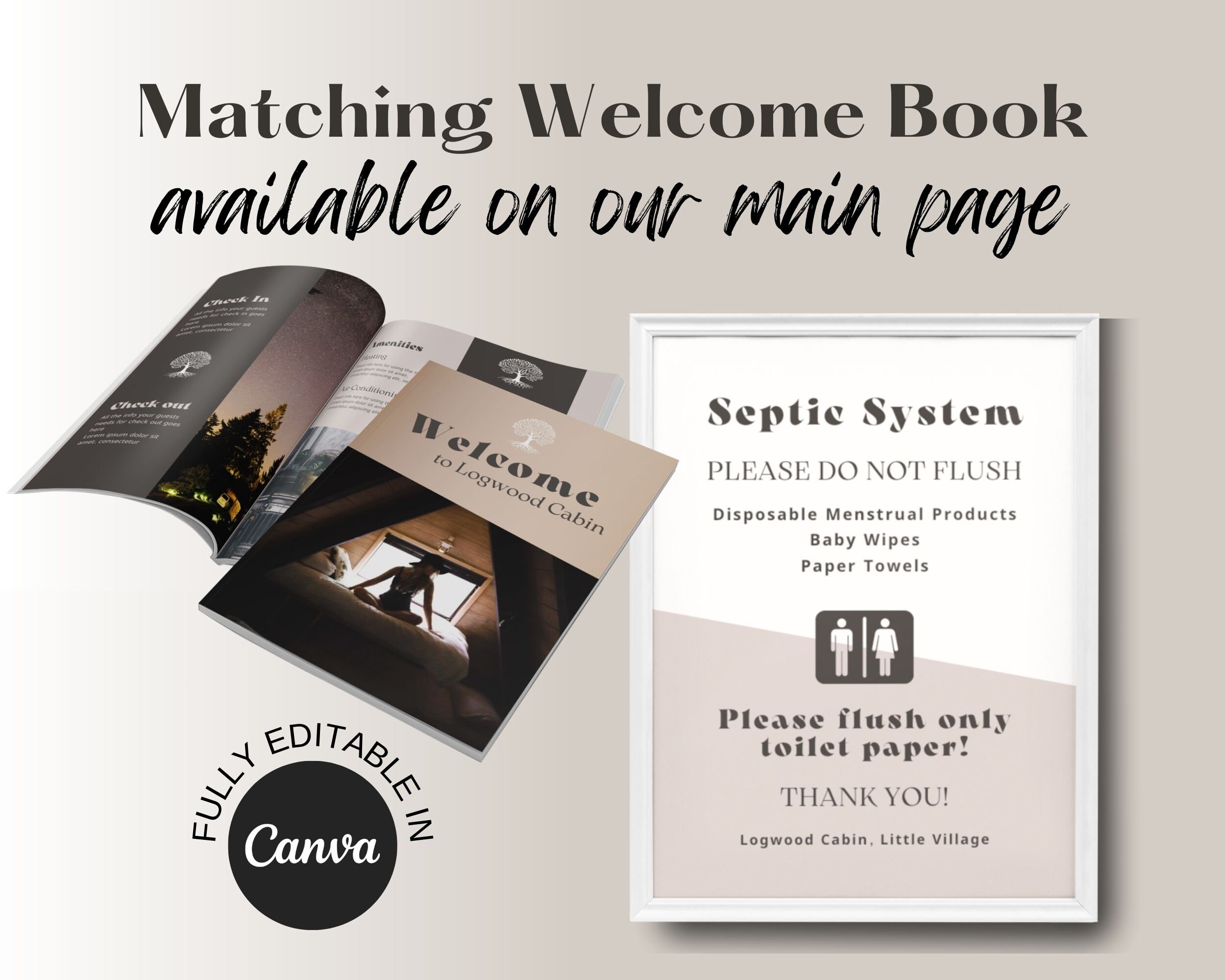 Airbnb Bathoom Sign, Septic Toilet Printable, Flush Only Toilet Paper ...