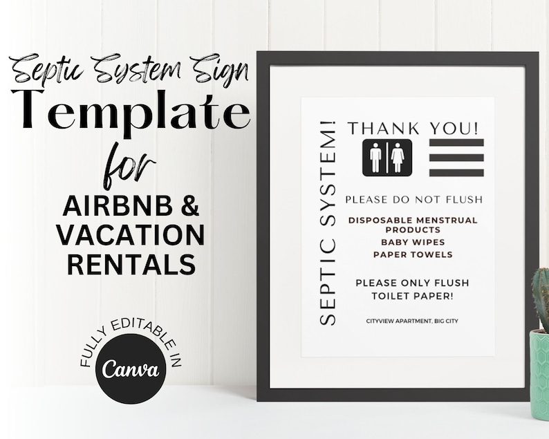 Septic Toilet Sign, Airbnb Bathoom Sign, Septic Tank Sign, Editable ...
