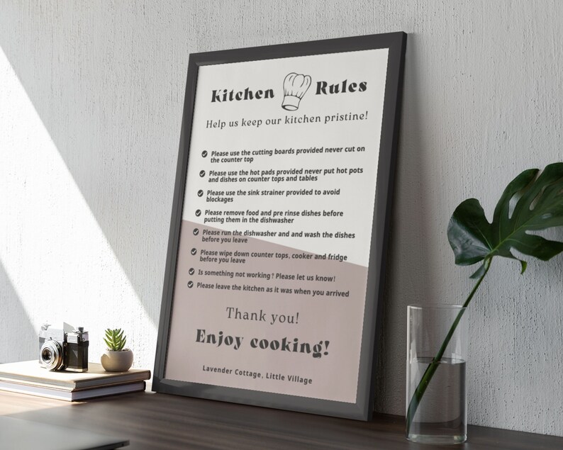 Kitchen Rules Sign for Airbnb and Vacation Rentals, Kitchen Rules ...