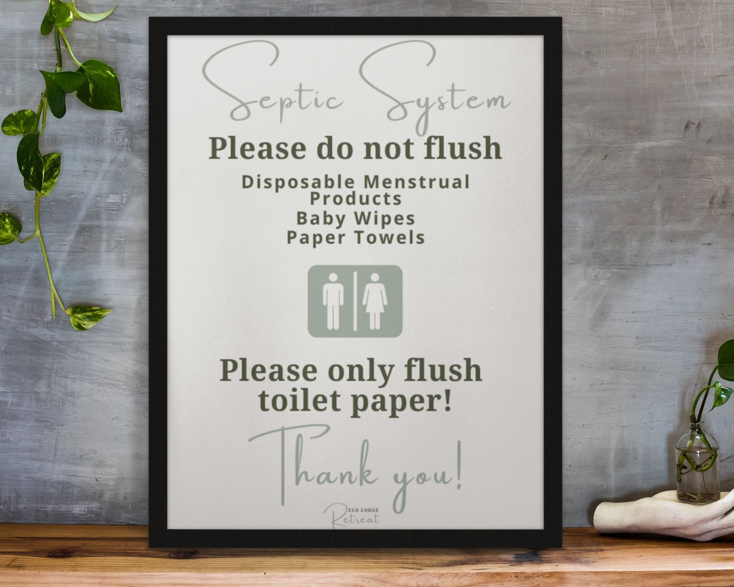 Septic System Airbnb Bathroom Sign Template for Canva Do Not Flush Sign ...
