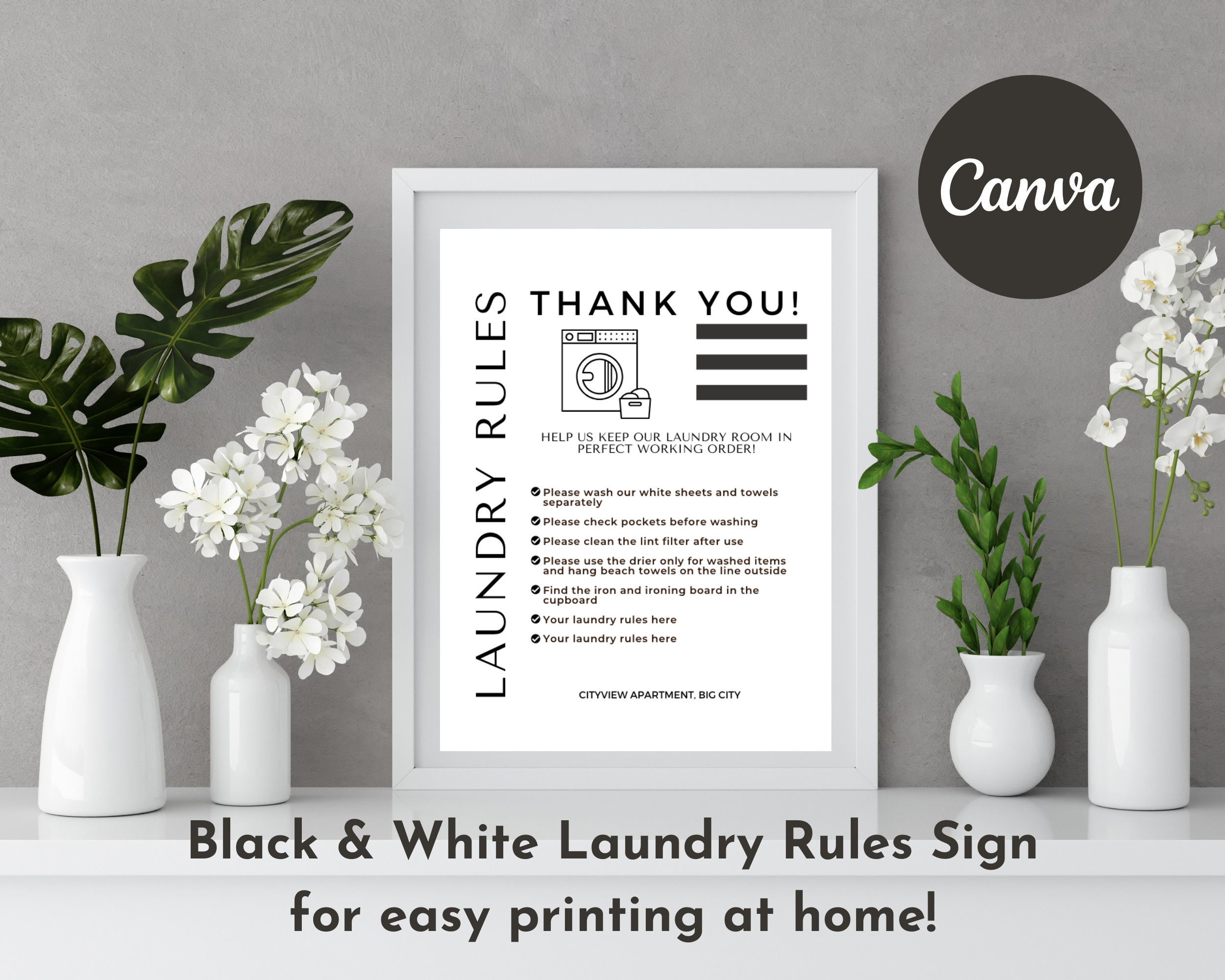 Airbnb Laundry Rules Sign, Editable Laundry Room Sign Template ...