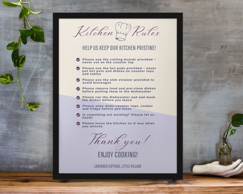 Kitchen Rules Sign, Airbnb Kitchen Rules Poster, Editable Canva ...