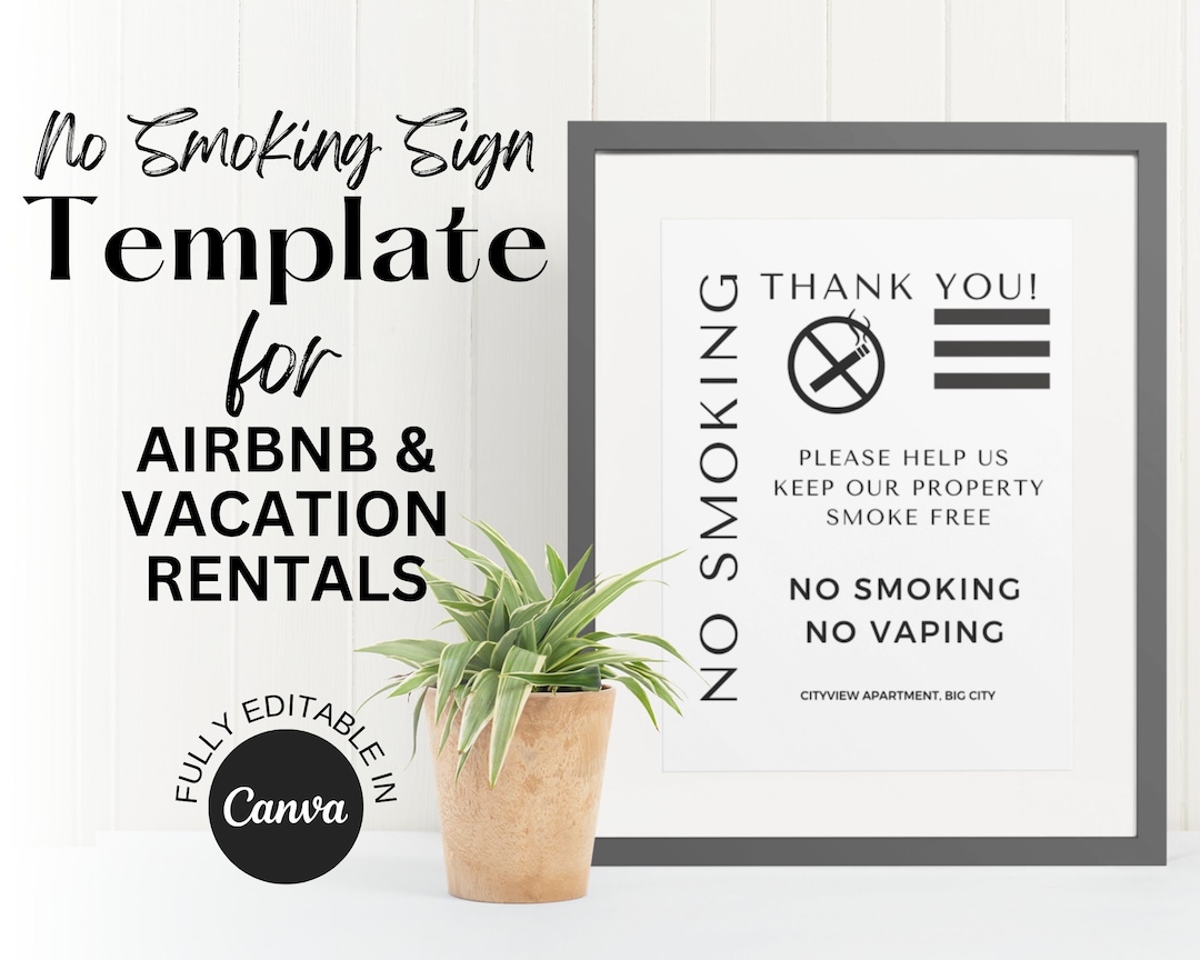 No Smoking Sign, Airbnb Sign Template, No Smoking and Vaping Sign for ...
