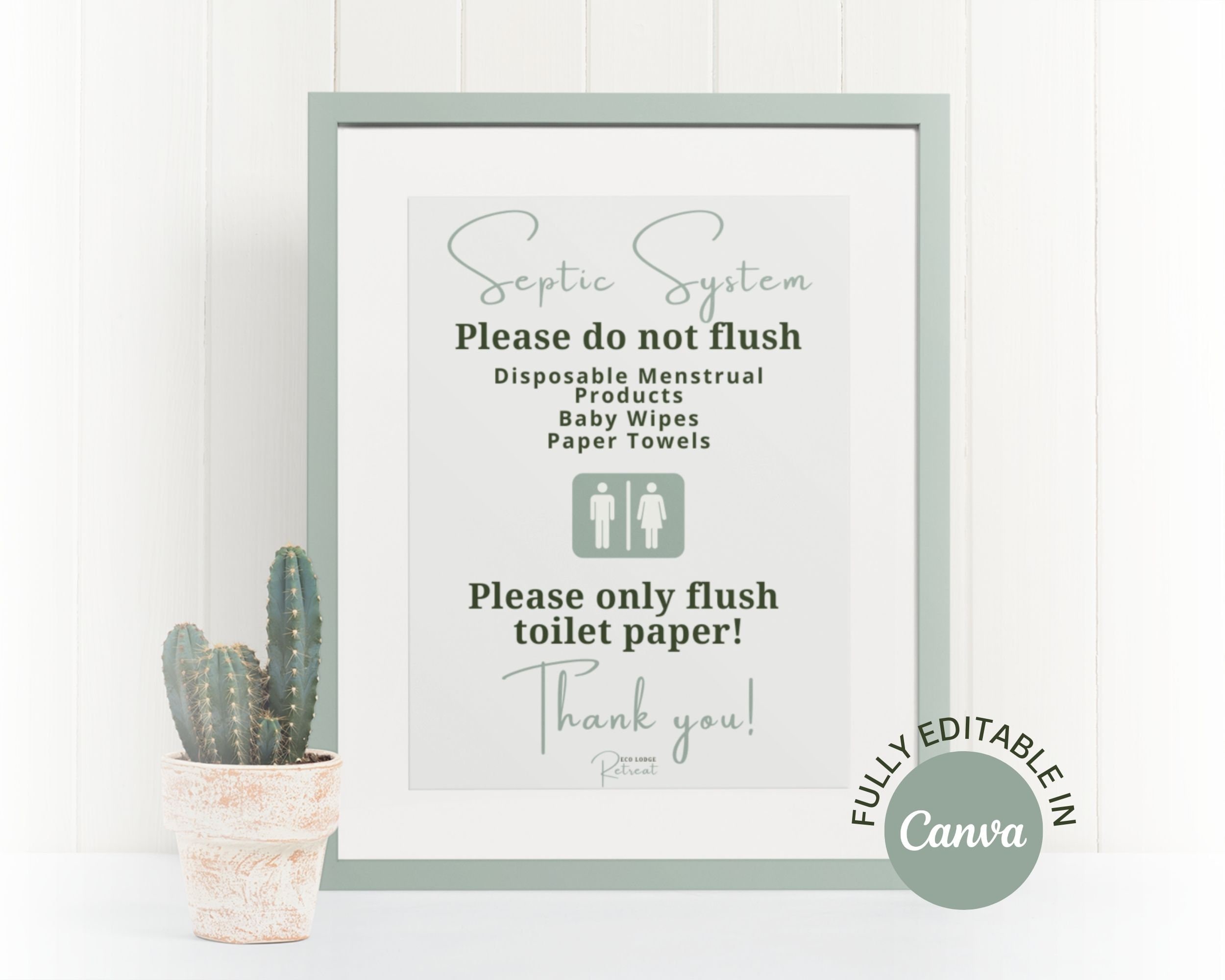 Septic System Airbnb Bathroom Sign Template for Canva Do Not Flush Sign ...