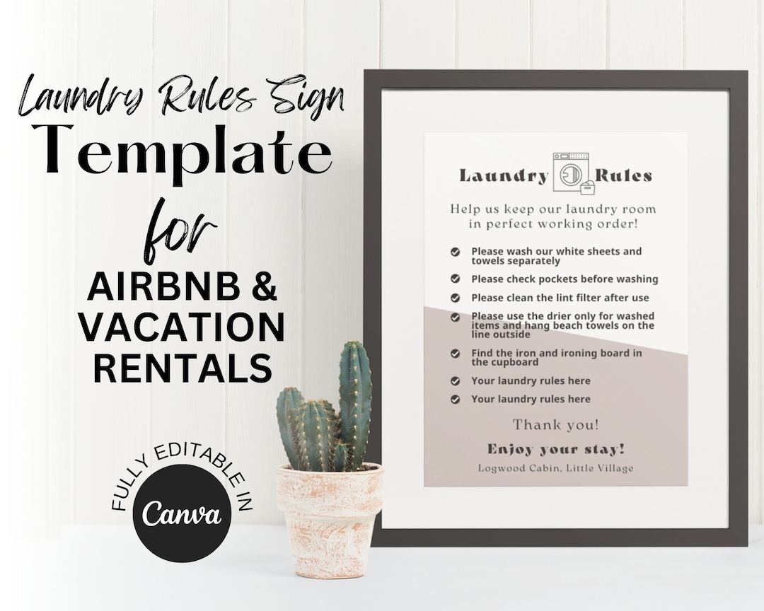 Airbnb Laundry Rules Sign, Editable Laundry Room Sign Template, Cabin ...