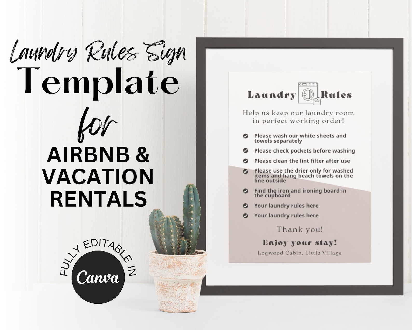 Airbnb Laundry Rules Sign, Editable Laundry Room Sign Template, Cabin ...