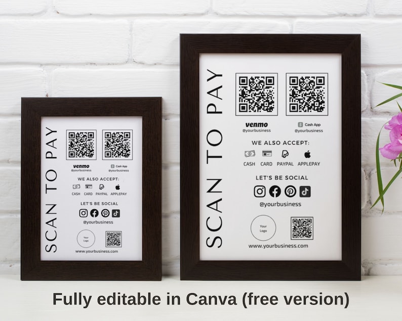QR Code Sign Editable in Canva Scan to Pay Template Minimalist Pay ...