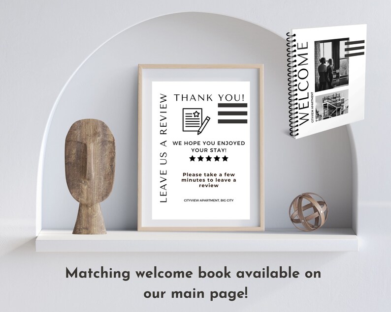 Airbnb Review Sign Black and White, Airbnb Sign Template, Minimalist ...