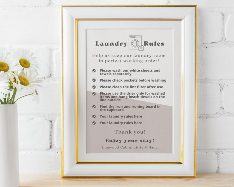 Airbnb Laundry Rules Sign, Editable Laundry Room Sign Template, Cabin ...