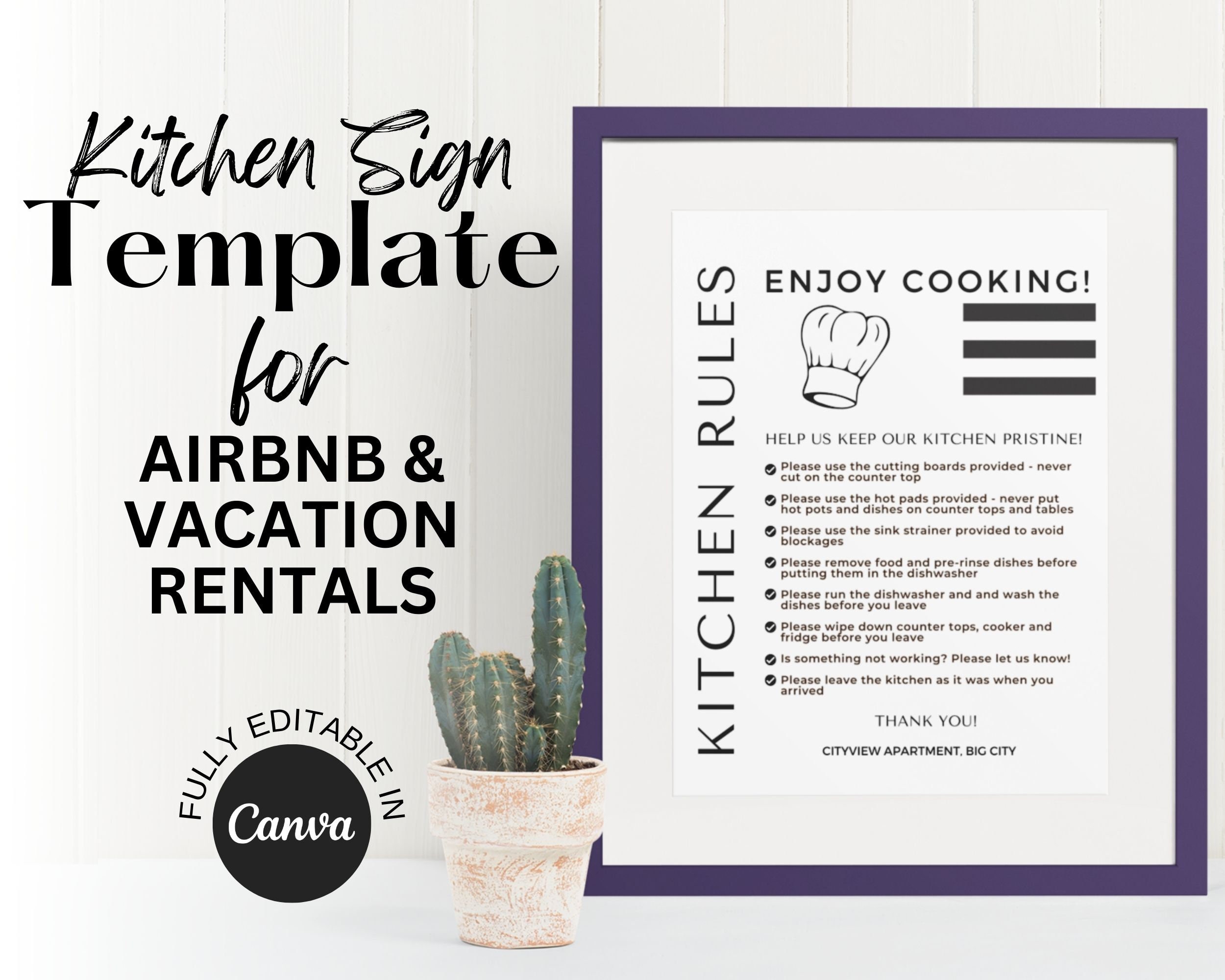 Kitchen Rules Sign, Airbnb Kitchen Rules Poster, Editable Canva ...