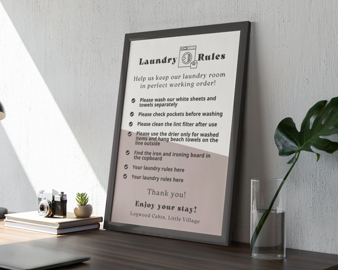 Airbnb Laundry Rules Sign, Editable Laundry Room Sign Template, Cabin ...
