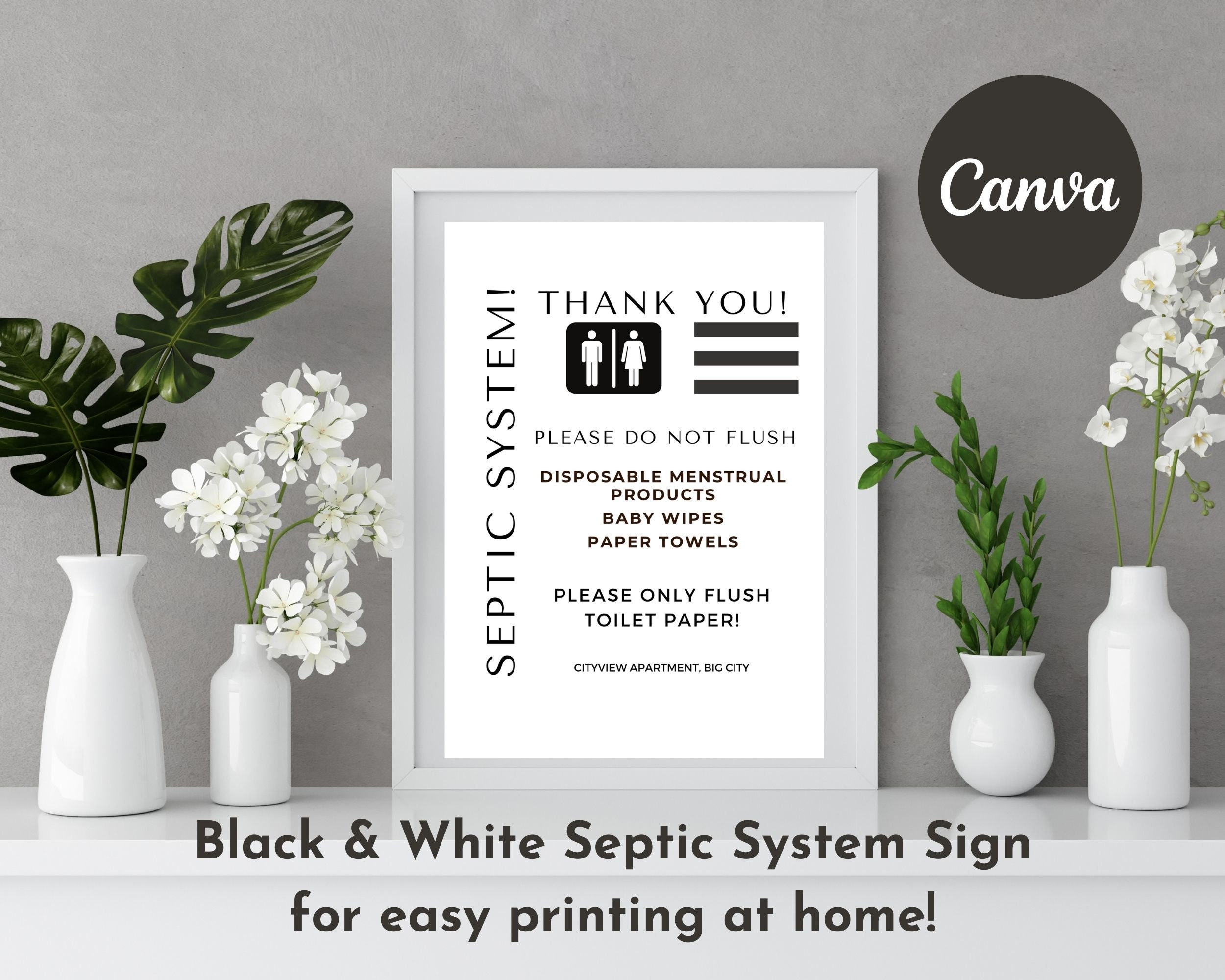 Septic Toilet Sign, Airbnb Bathoom Sign, Septic Tank Sign, Editable ...