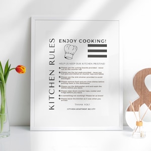 Kitchen Rules Sign, Airbnb Kitchen Rules Poster, Editable Canva ...