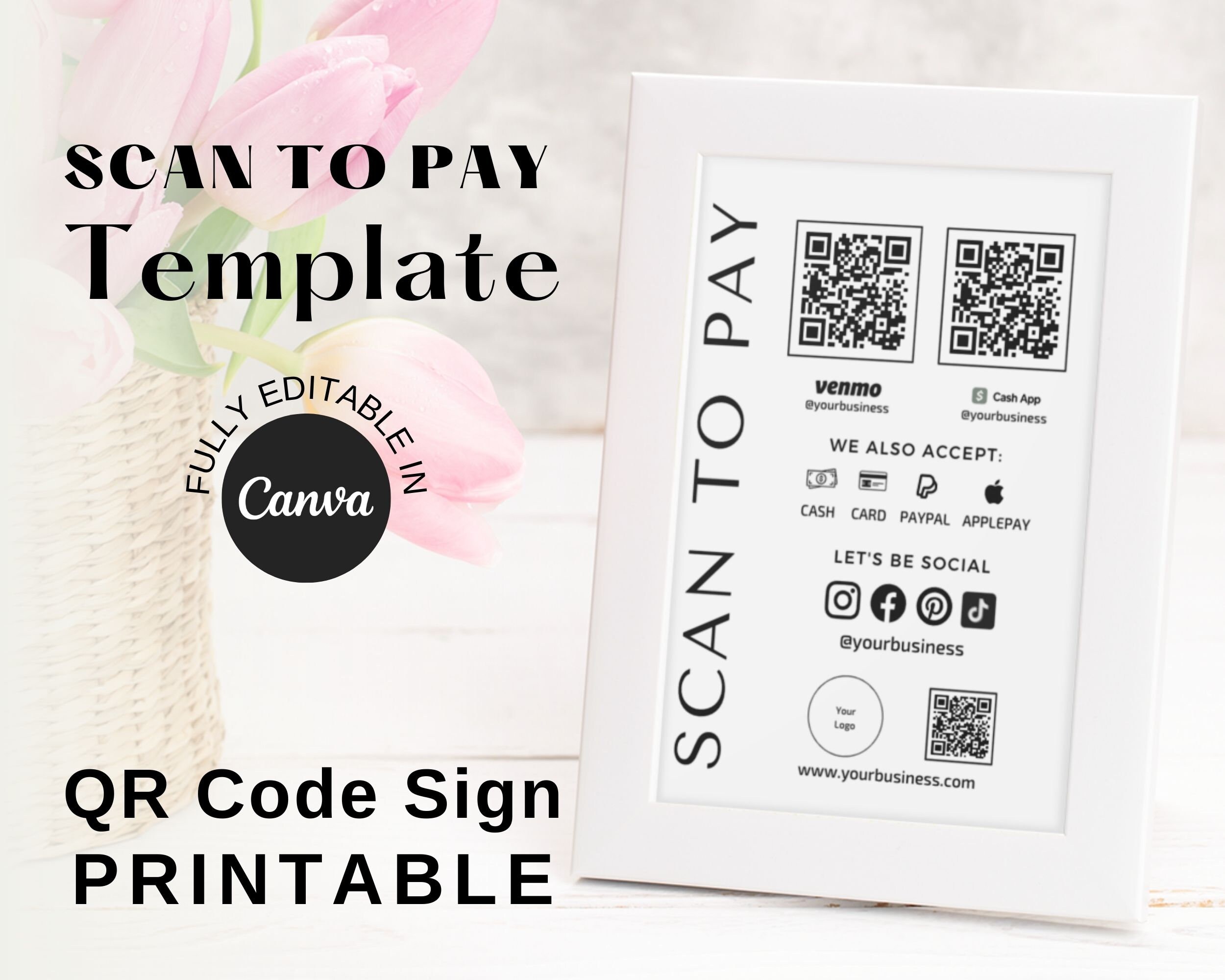 QR Code Sign Editable in Canva Scan to Pay Template Minimalist Pay ...