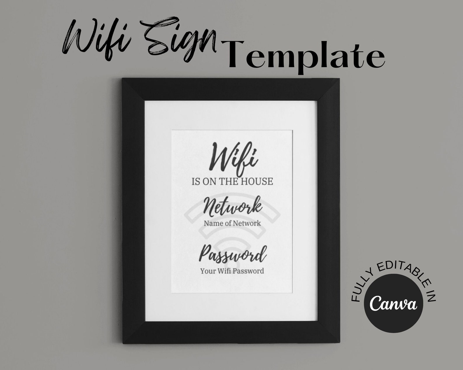 Wifi Password Sign Template, Wifi is on the House Sign, Airbnb Sign ...