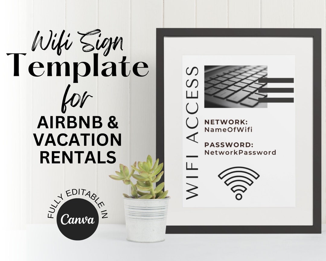 Airbnb Wifi Sign Black and White, Airbnb Sign Template, Minimalist ...