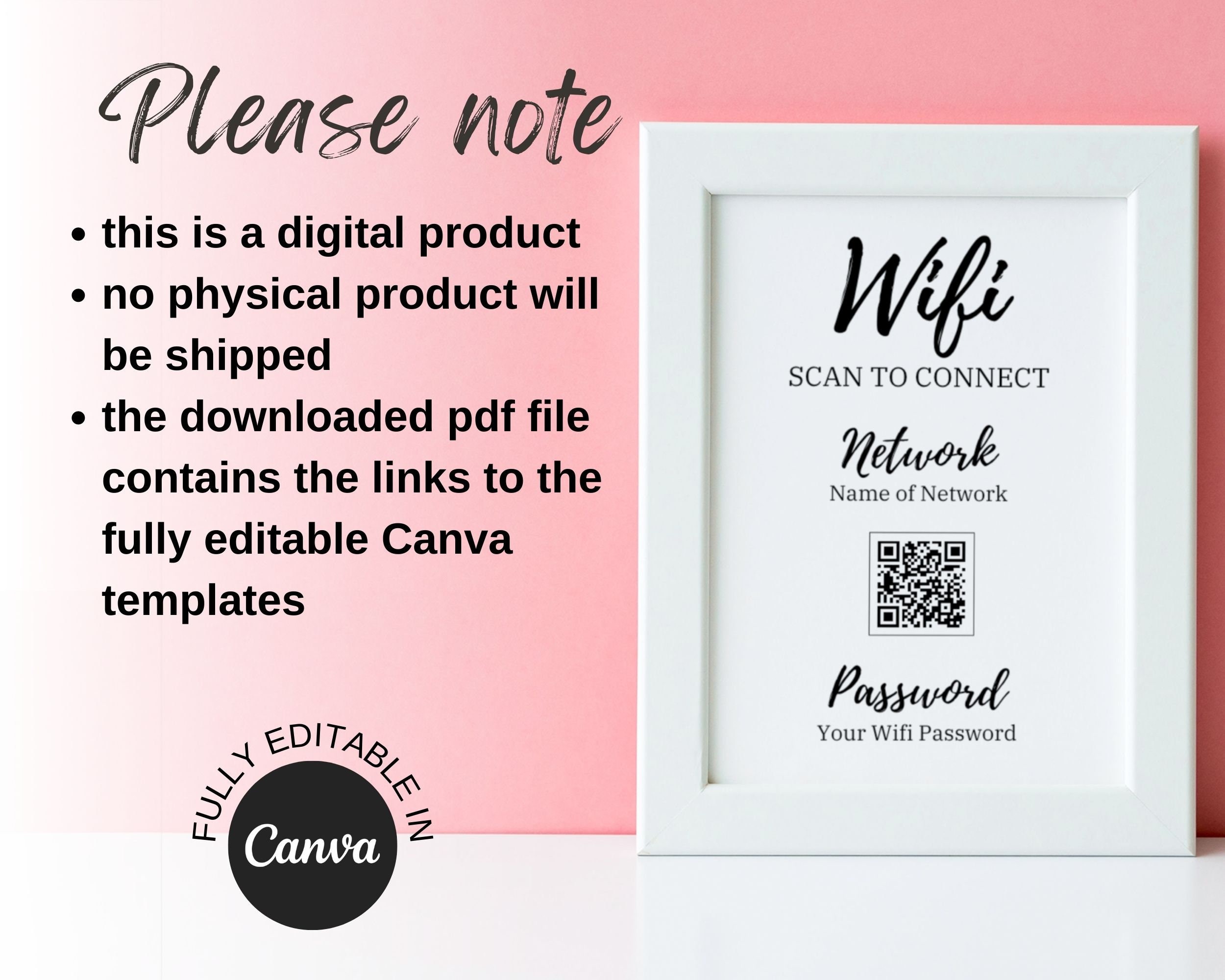 QR Wifi Sign Template, Scan to Connect Airbnb Sign, Wifi Password Sign ...