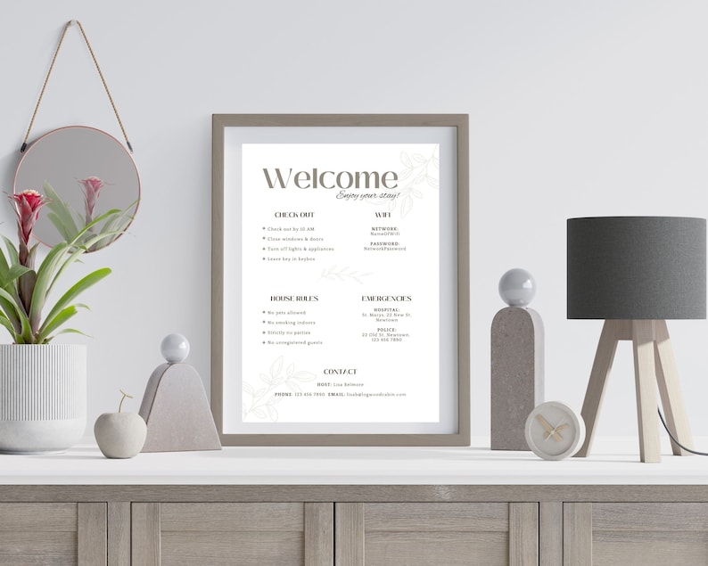 Airbnb Welcome Sign Template, Canva Editable Vacation Rental Sign ...