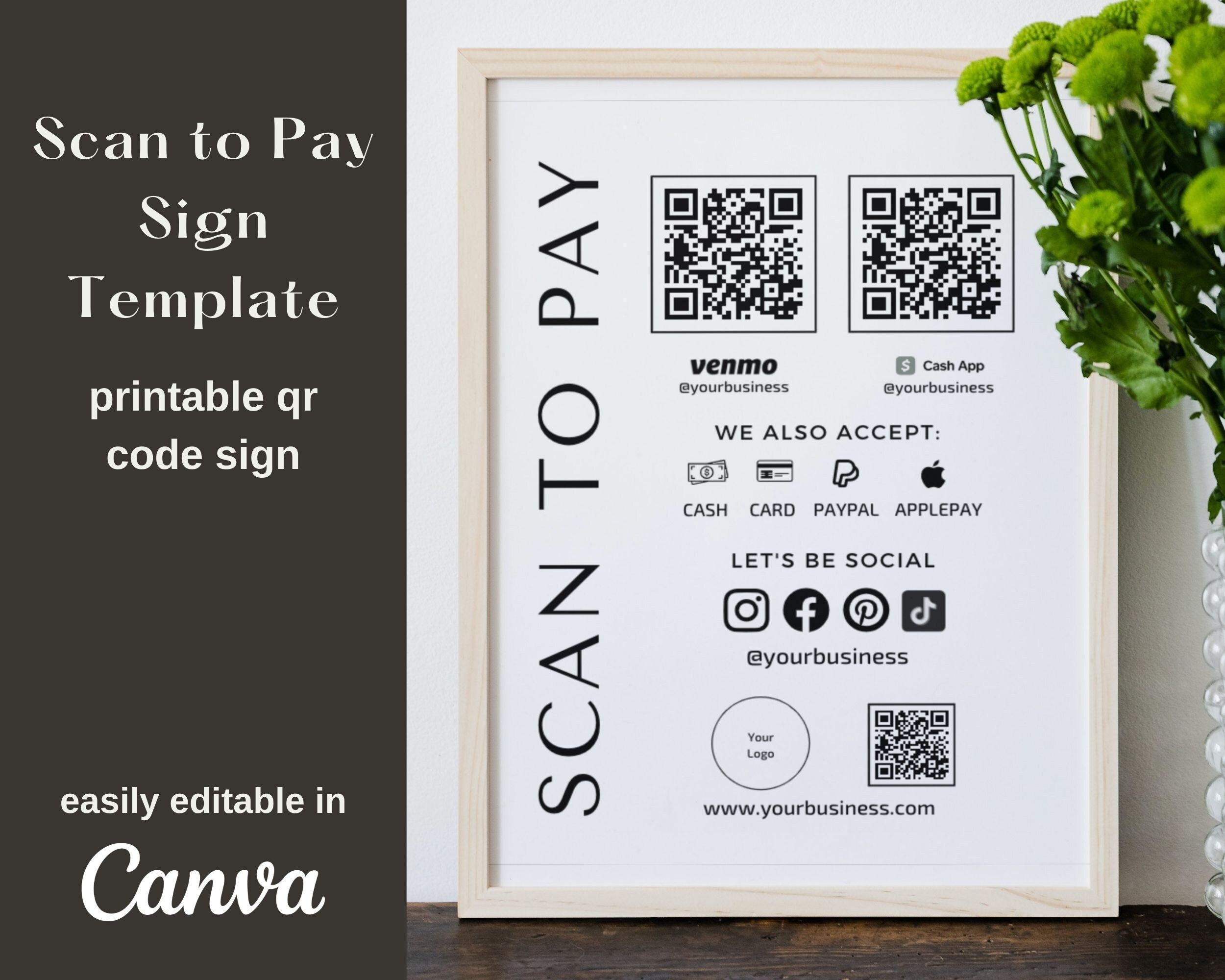 QR Code Sign Editable in Canva Scan to Pay Template Minimalist Pay ...
