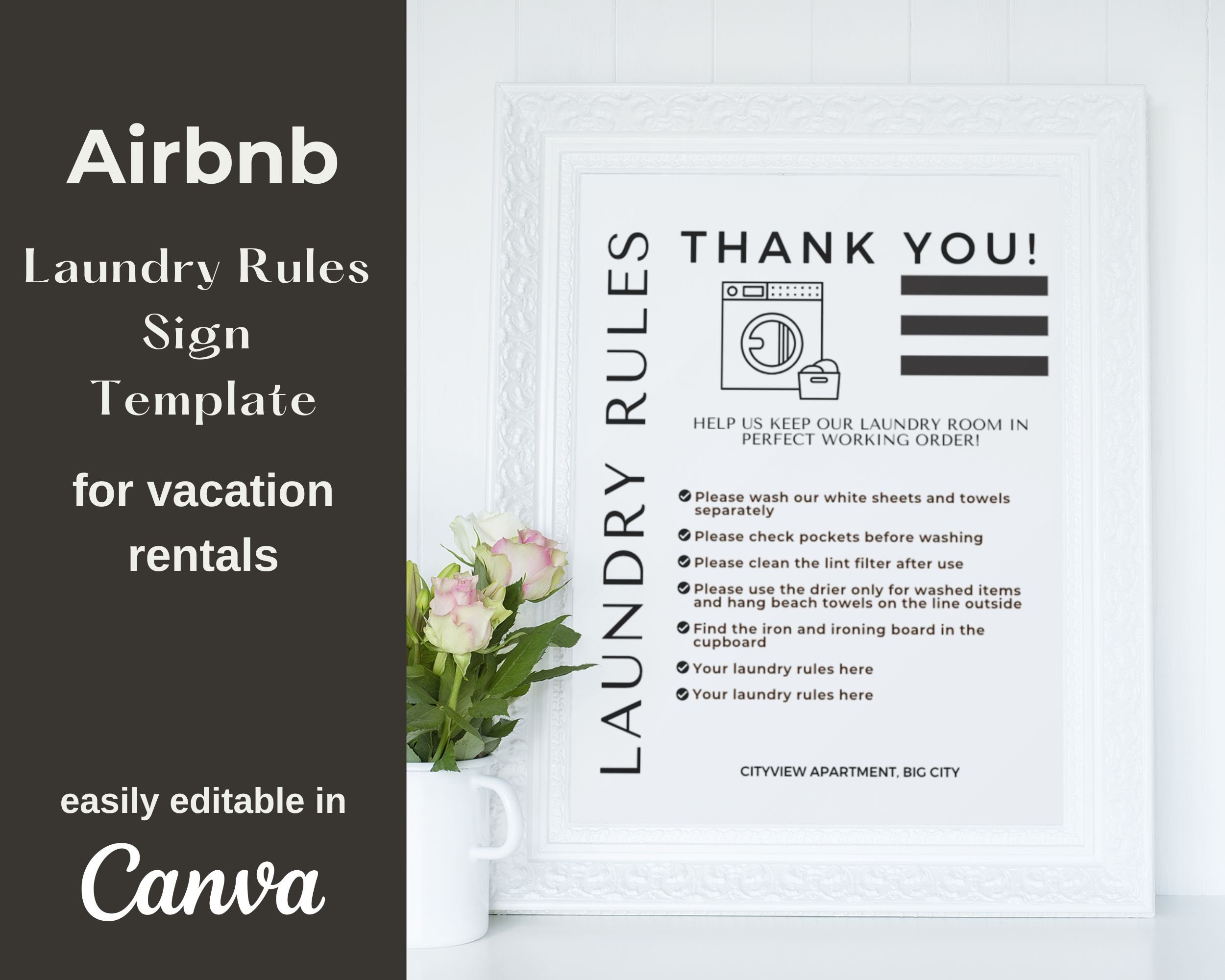 Airbnb Laundry Rules Sign, Editable Laundry Room Sign Template ...