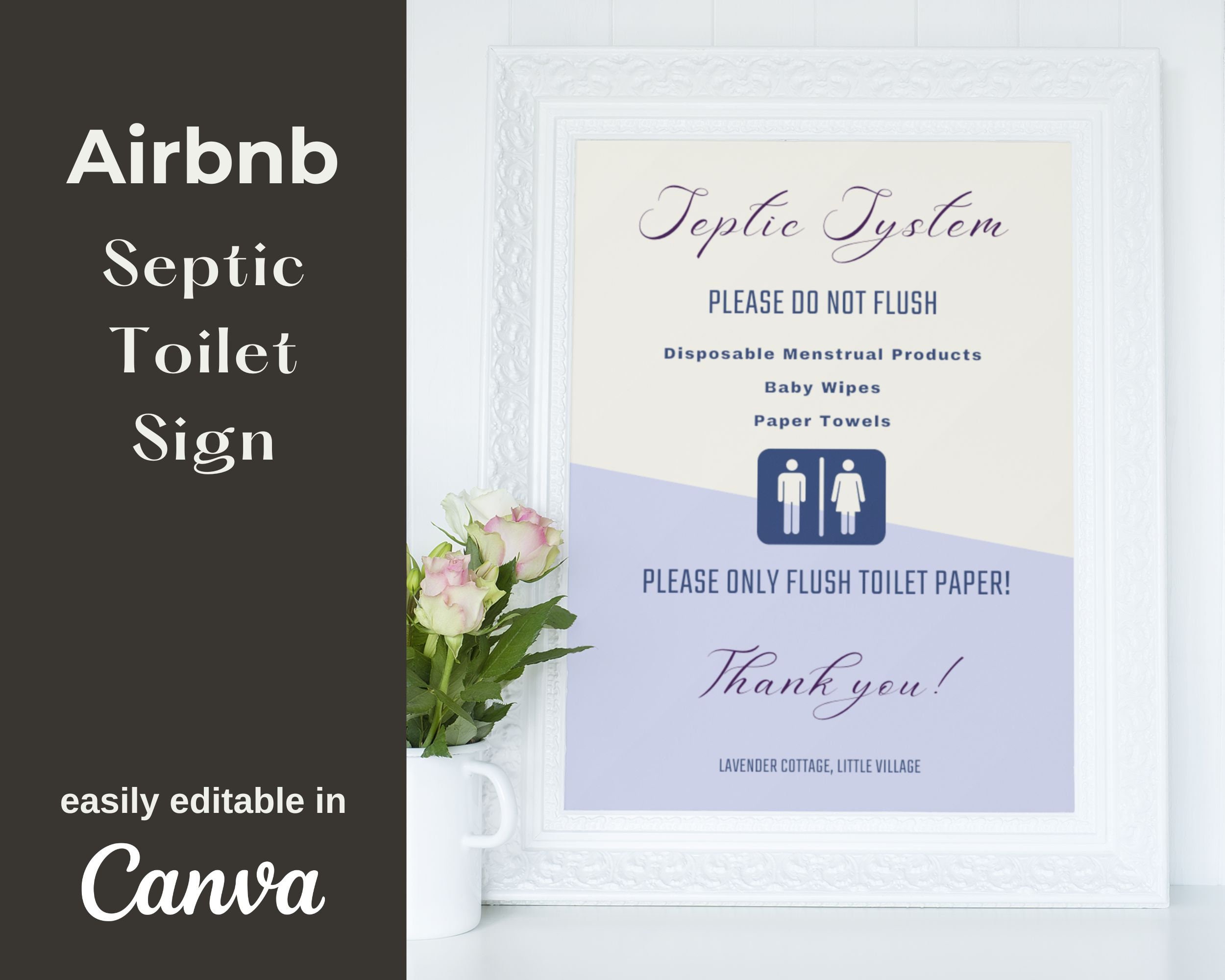 Septic Toilet Sign, Airbnb Bathoom Sign, Septic Tank Sign, Editable ...