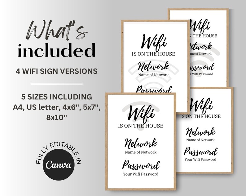 Wifi Password Sign Template, Wifi is on the House Sign, Airbnb Sign ...