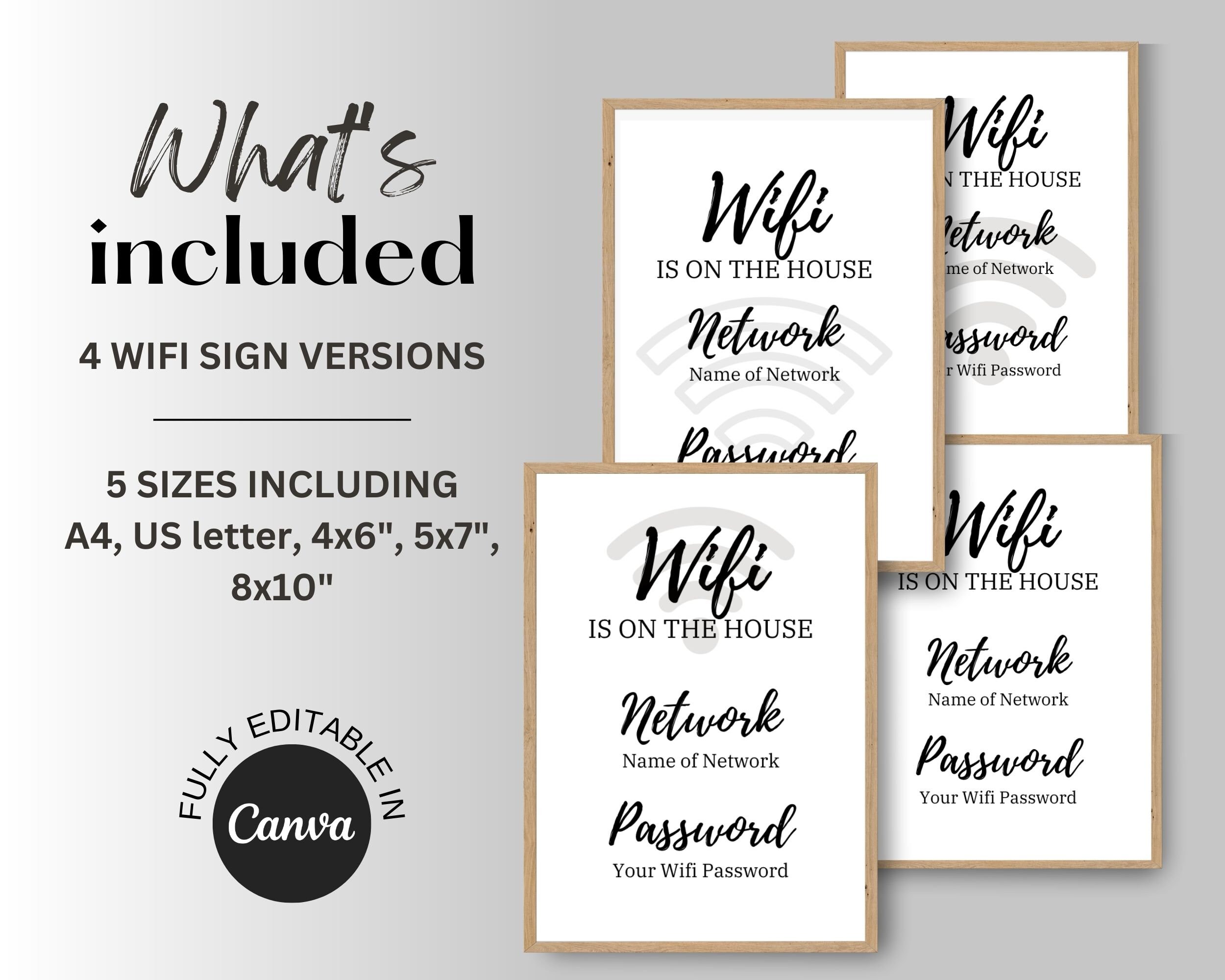 Wifi Password Sign Template, Wifi is on the House Sign, Airbnb Sign ...