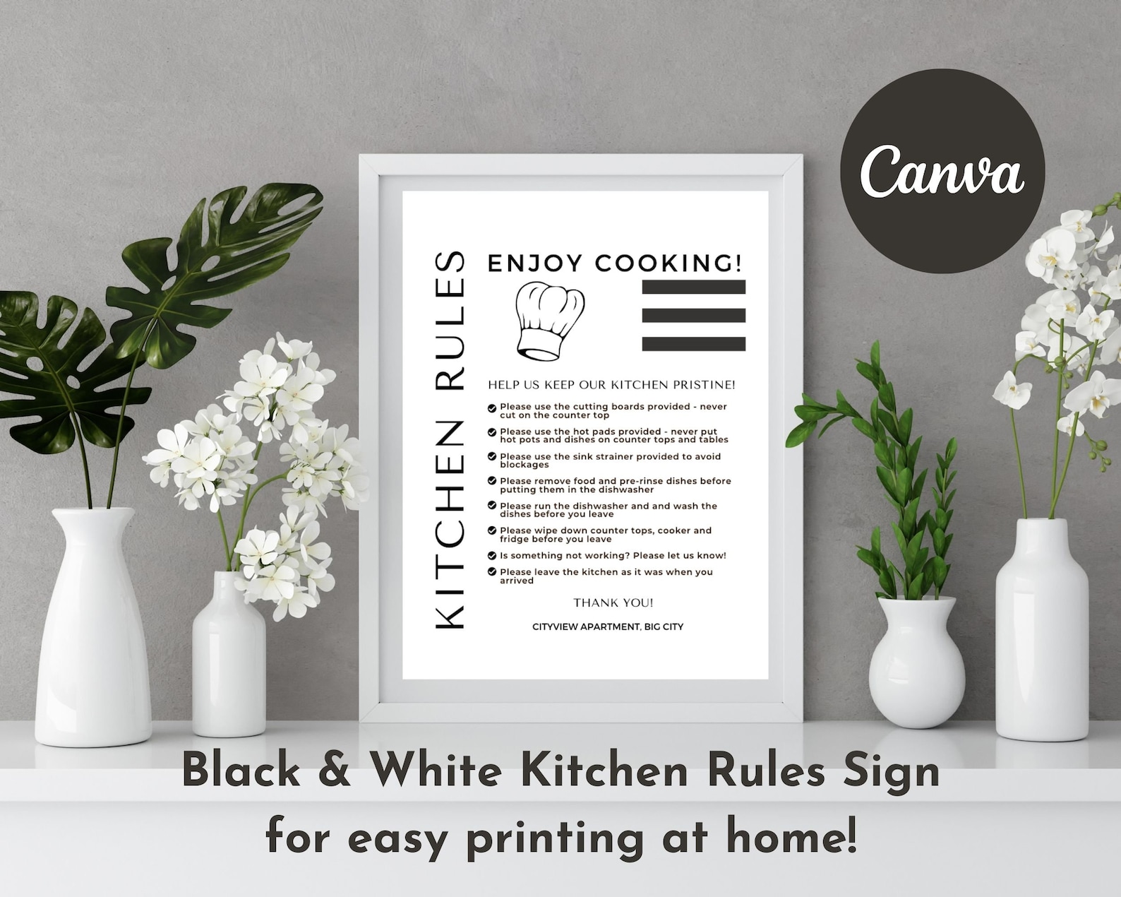 Kitchen Rules Sign, Airbnb Kitchen Rules Poster, Editable Canva Template, Airbnb Sign, Printable ...
