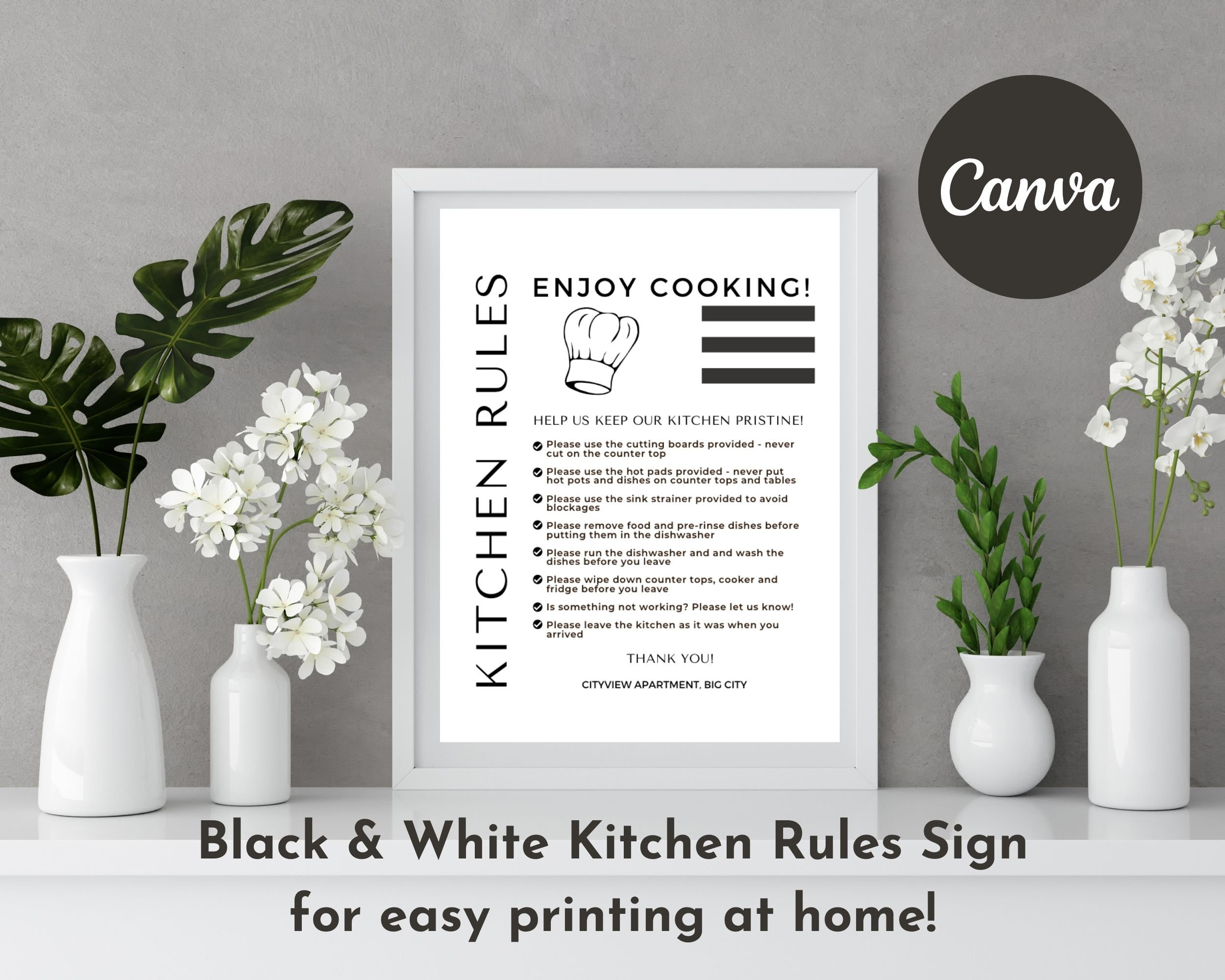 Kitchen Rules Sign, Airbnb Kitchen Rules Poster, Editable Canva ...