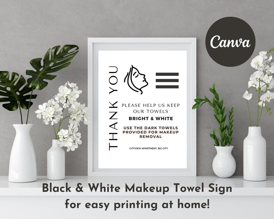 Makeup Towel Sign, Airbnb Bathoom Sign Printable, Dark Towel Sign ...