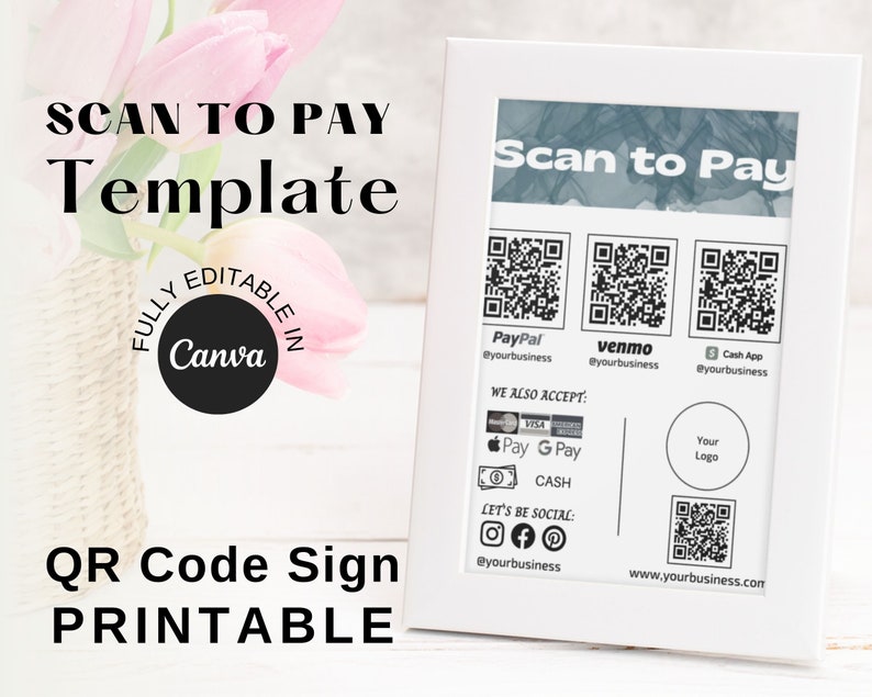 Scan to Pay Template QR Code Sign Editable in Canva Pay Template Card ...
