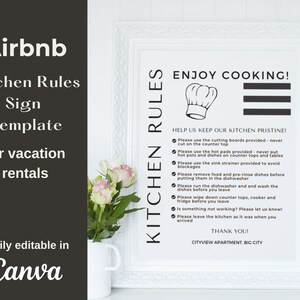 Kitchen Rules Sign, Airbnb Kitchen Rules Poster, Editable Canva ...