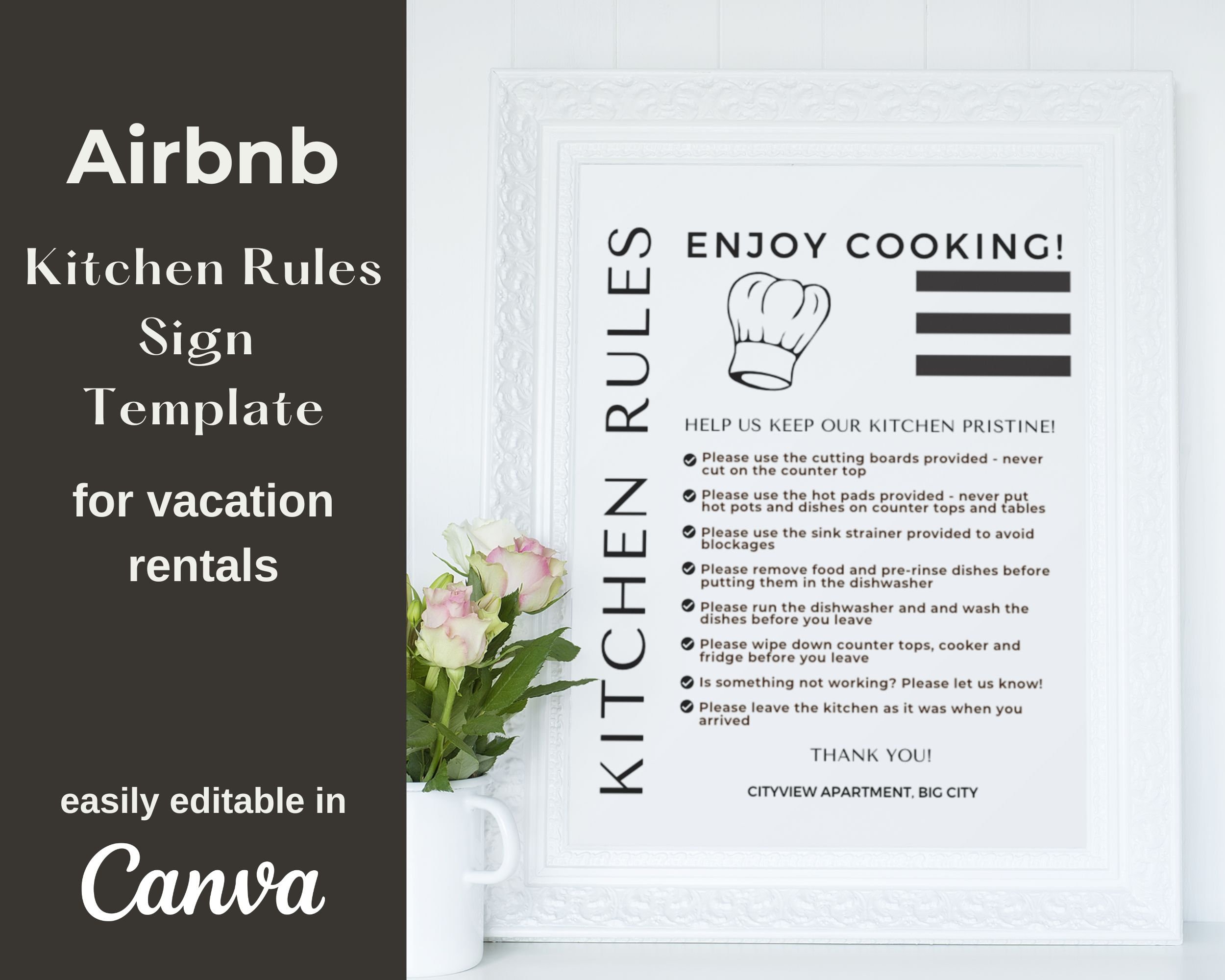 Kitchen Rules Sign, Airbnb Kitchen Rules Poster, Editable Canva ...