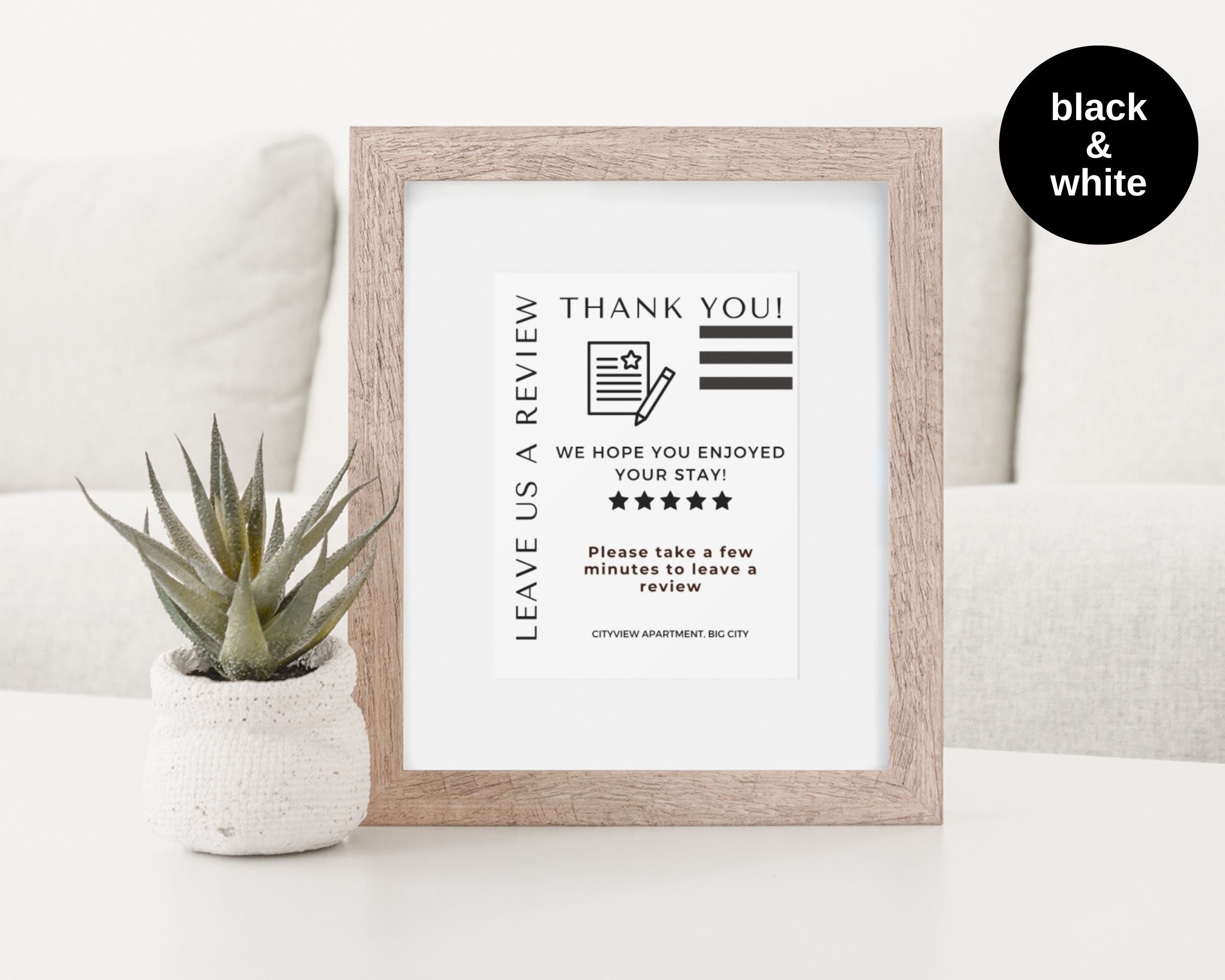 Airbnb Review Sign Black and White, Airbnb Sign Template, Minimalist ...