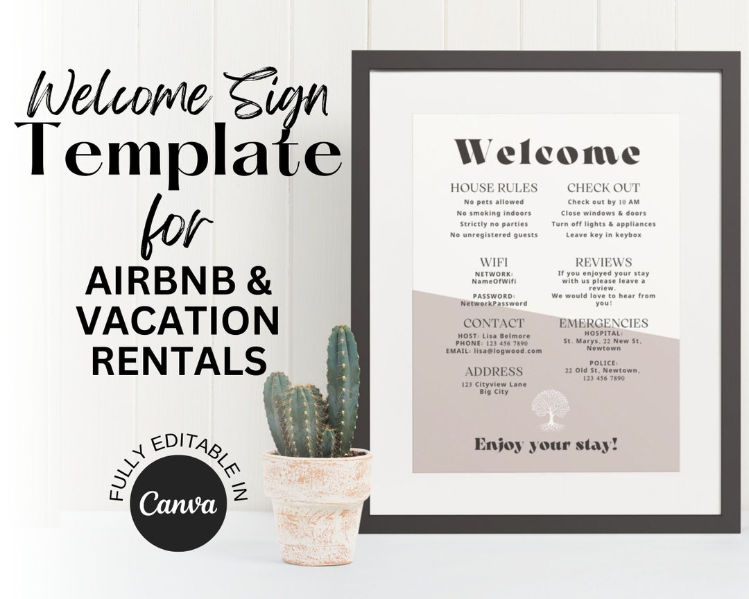 Airbnb Welcome Sign Template Cabin Style, Printable Host Sign, Vacation ...