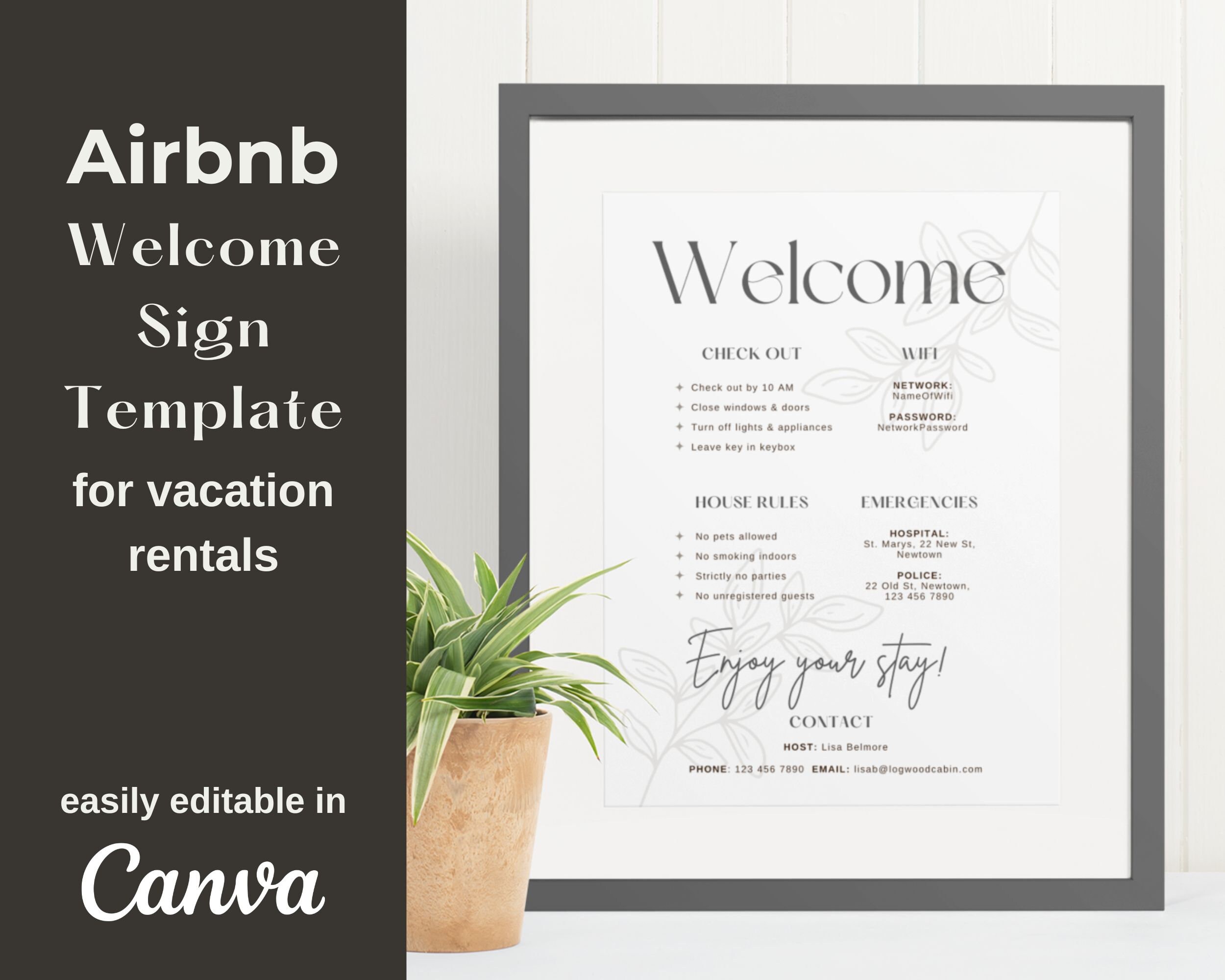 Airbnb Welcome Sign Template, Canva Editable Vacation Rental Sign ...