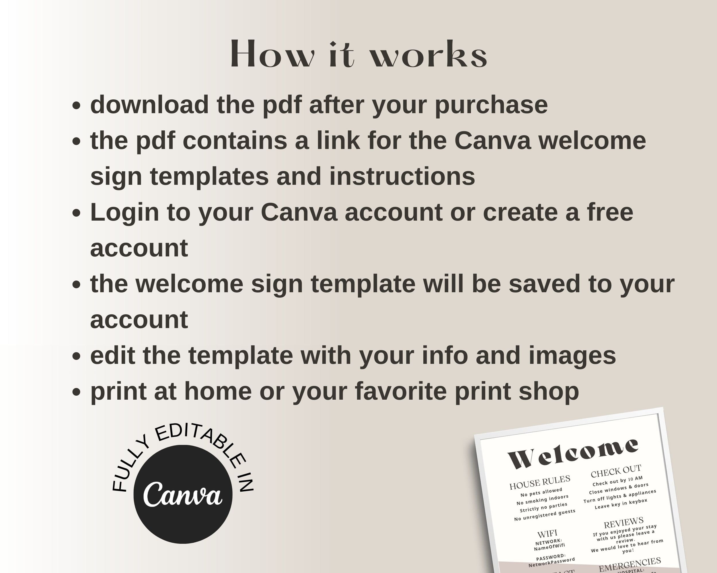 Airbnb Welcome Sign Template Cabin Style, Printable Host Sign, Vacation ...