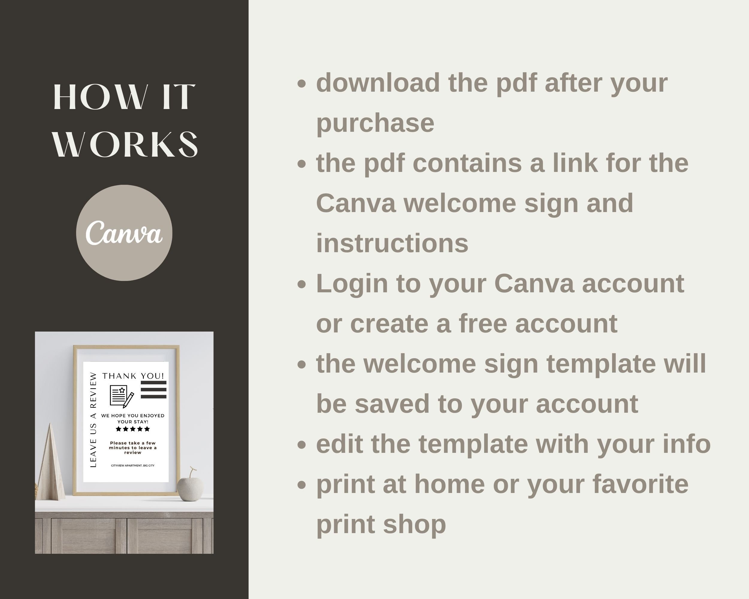 Airbnb Review Sign Black and White, Airbnb Sign Template, Minimalist ...