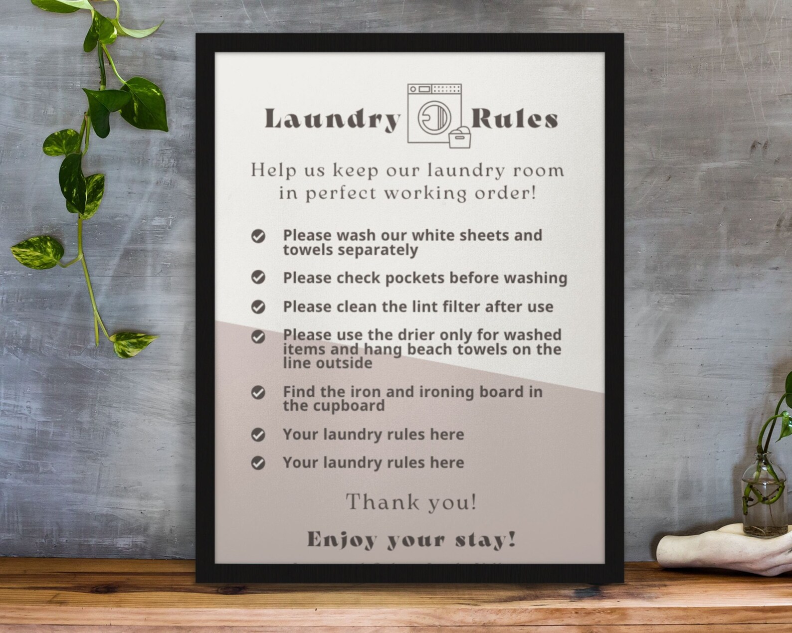 Airbnb Laundry Rules Sign, Editable Laundry Room Sign Template, Cabin ...