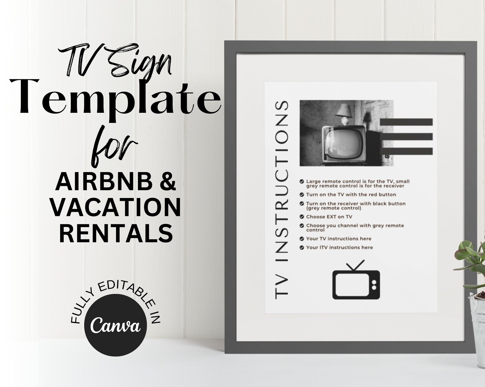 Airbnb Tv Instructions Sign Black and White, Airbnb Sign Template ...
