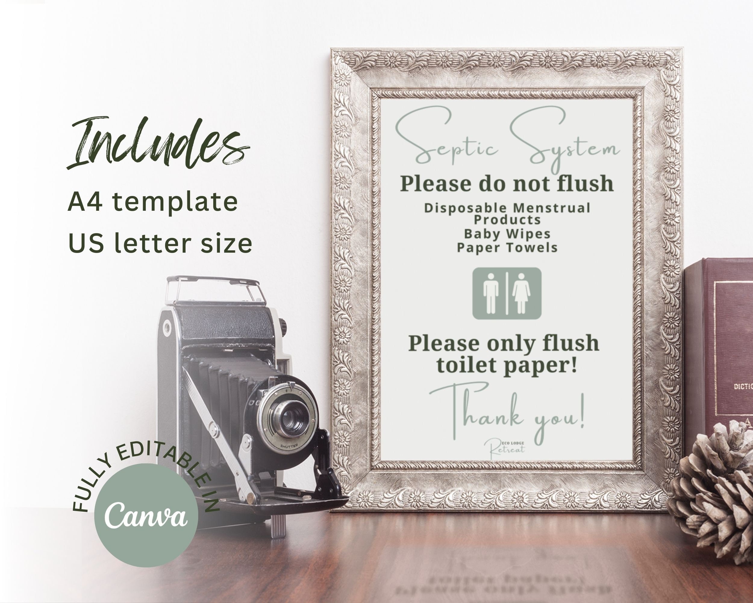Septic System Airbnb Bathroom Sign Template for Canva Do Not Flush Sign ...