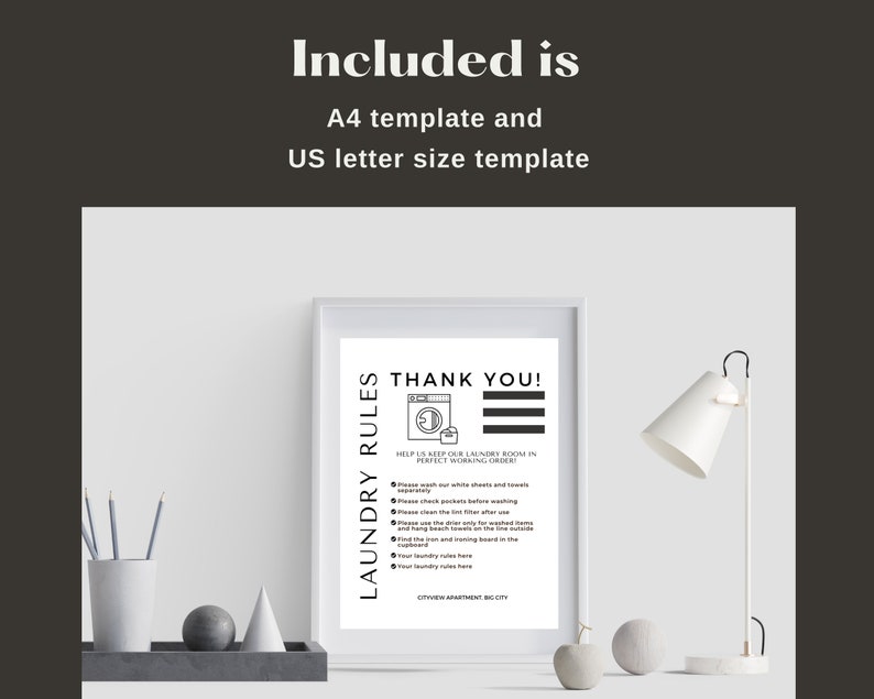 Airbnb Laundry Rules Sign Template, Minimalist Vacation Rental (digital ...