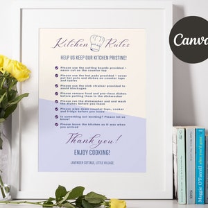 Kitchen Rules Sign, Airbnb Kitchen Rules Poster, Editable Canva ...