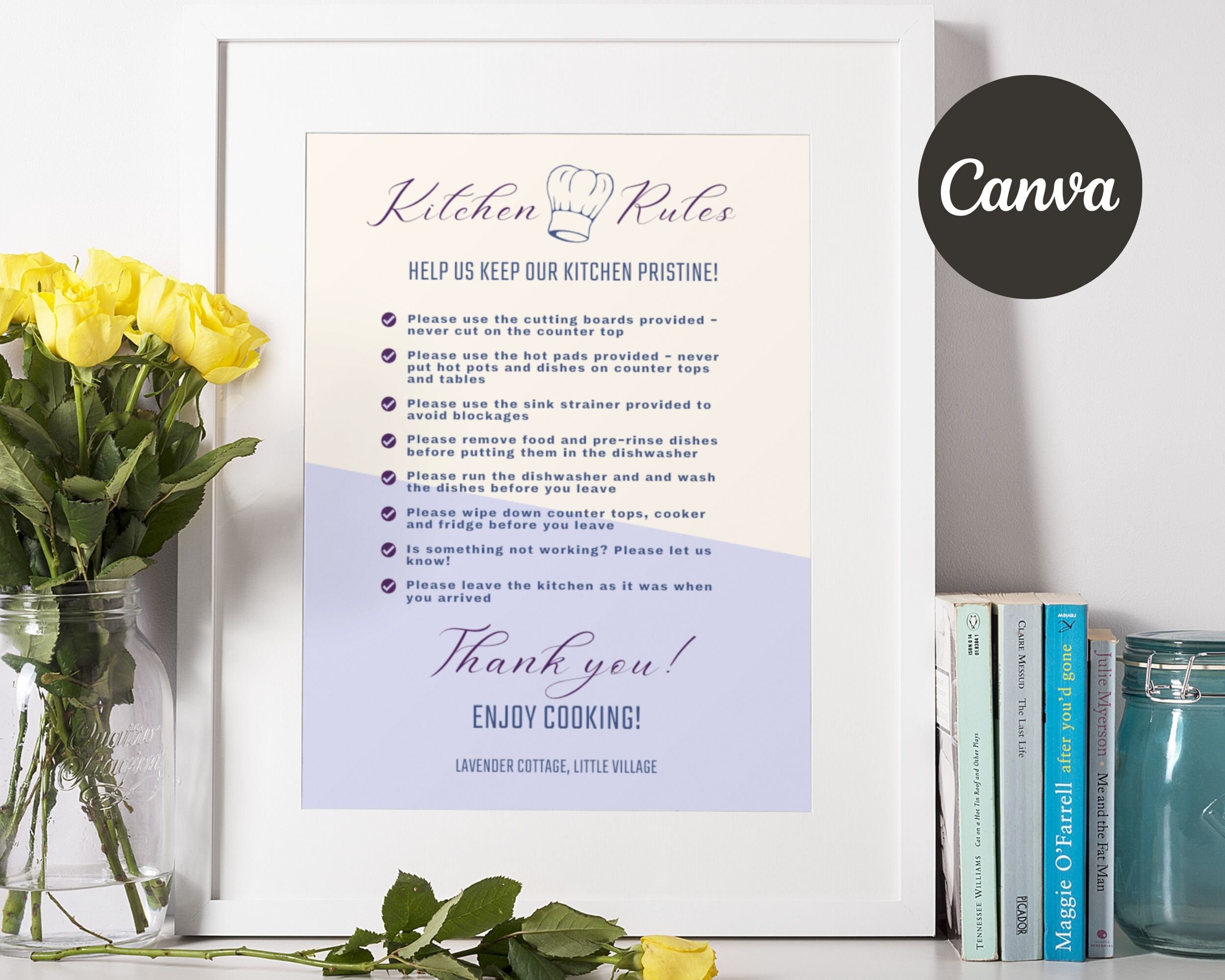 Kitchen Rules Sign, Airbnb Kitchen Rules Poster, Editable Canva ...