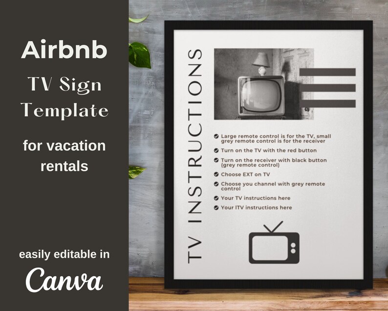 Airbnb Tv Instructions Sign Black and White, Airbnb Sign Template ...