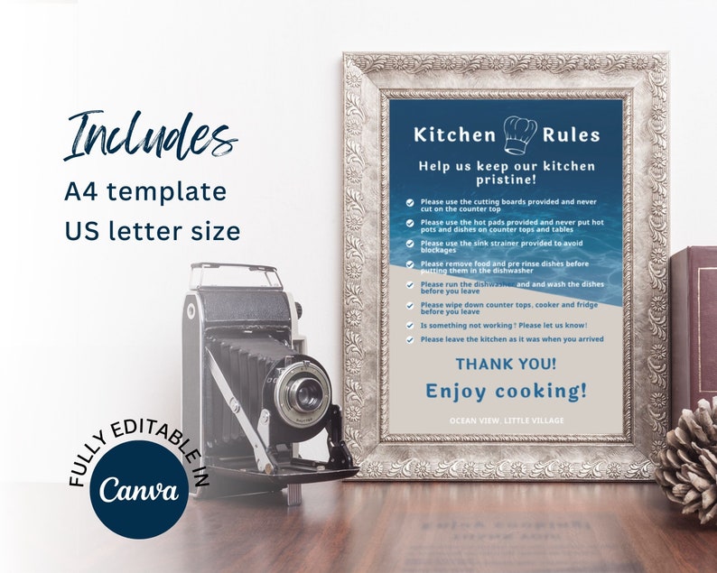 Editable Kitchen Rules Sign Template for Airbnb and VRBO With Beach ...