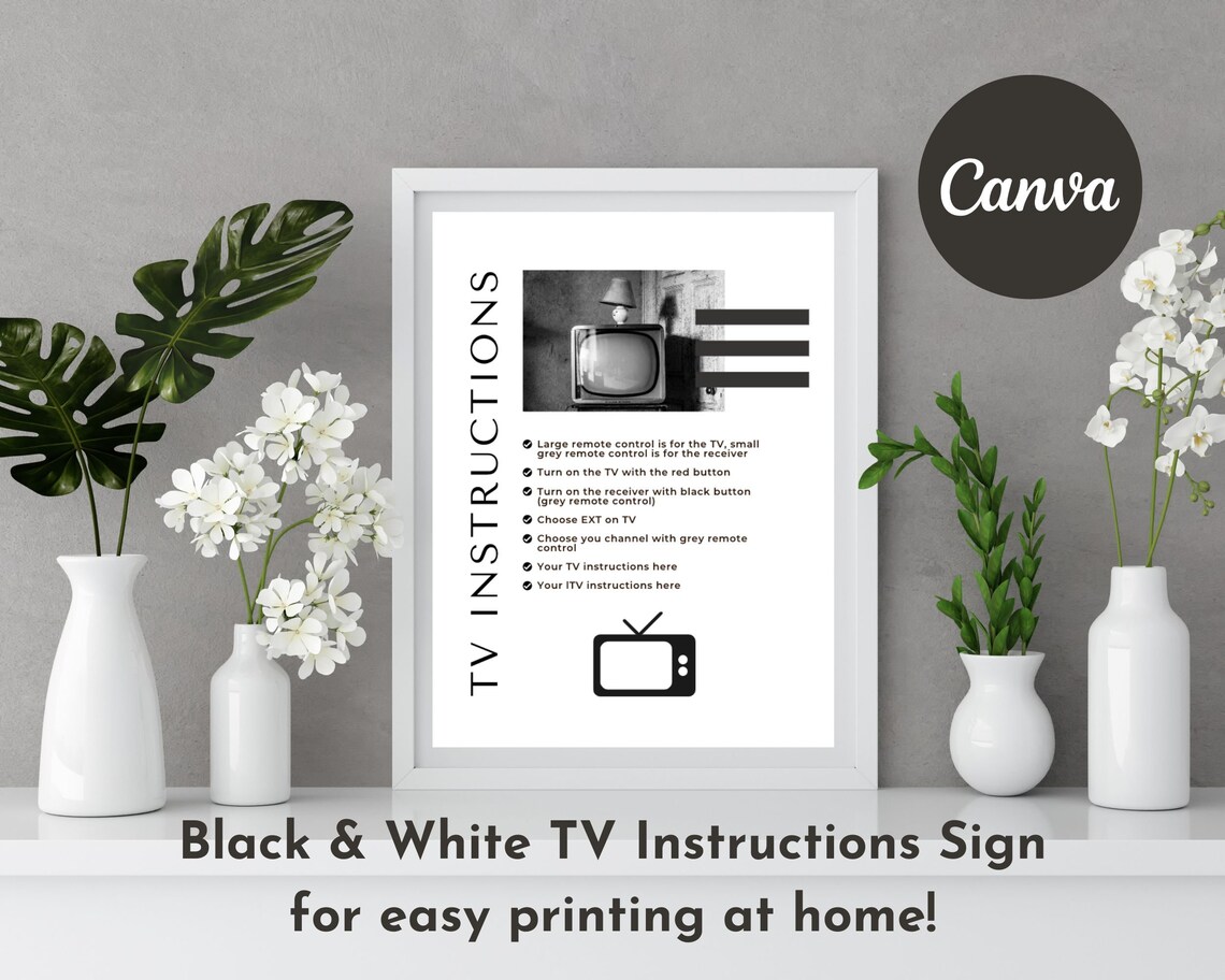 Airbnb Tv Instructions Sign Black and White, Airbnb Sign Template ...